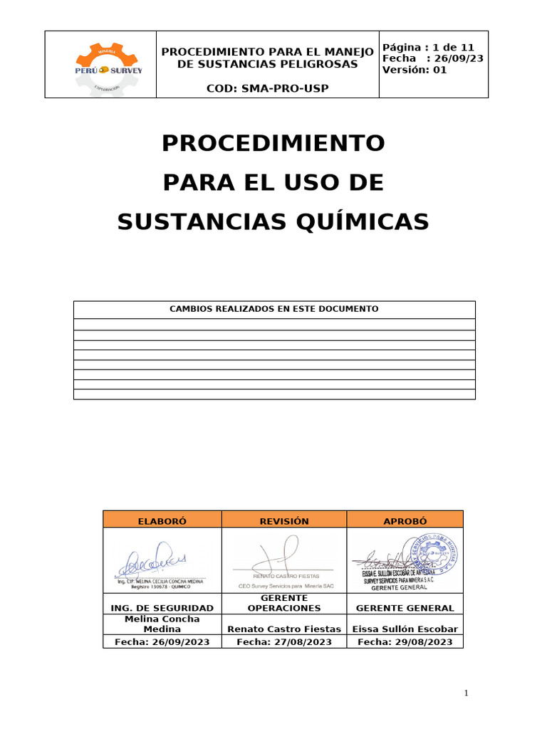 Procedimiento Para Uso de Sustancias Peligrosas | PDF | Mercancías peligrosas | Administración ...