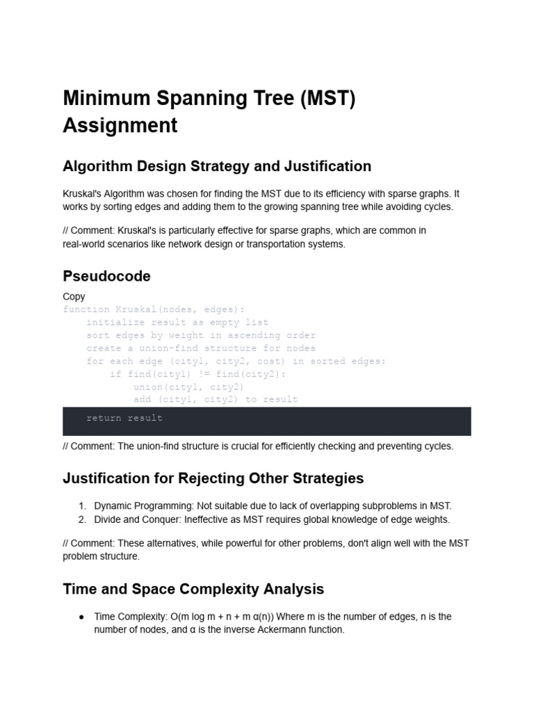 Minimum Spanning Tree (MST) Assignment | PDF | Algorithms And Data Structures | Combinatorics