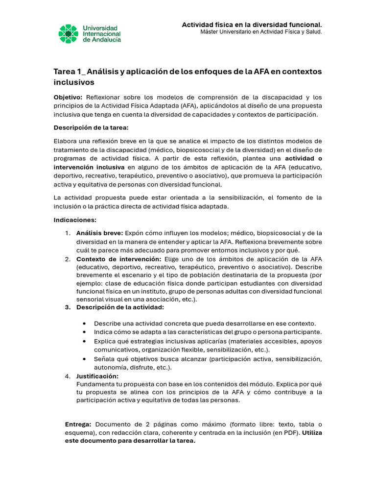 Tarea 1 - Aplicación de Los Enfoques de La AFA | PDF | Invalidez | Inclusión (Educación)