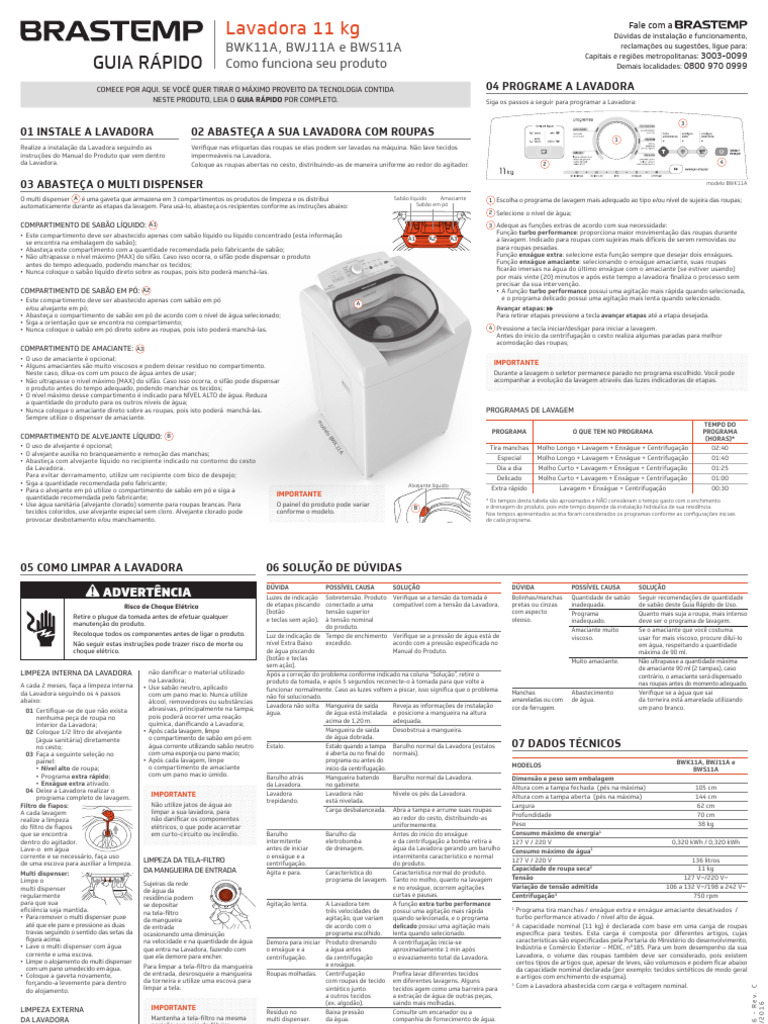 Manual da Lavadora Brastemp BWJ11A | PDF | Roupas | Centrifugação