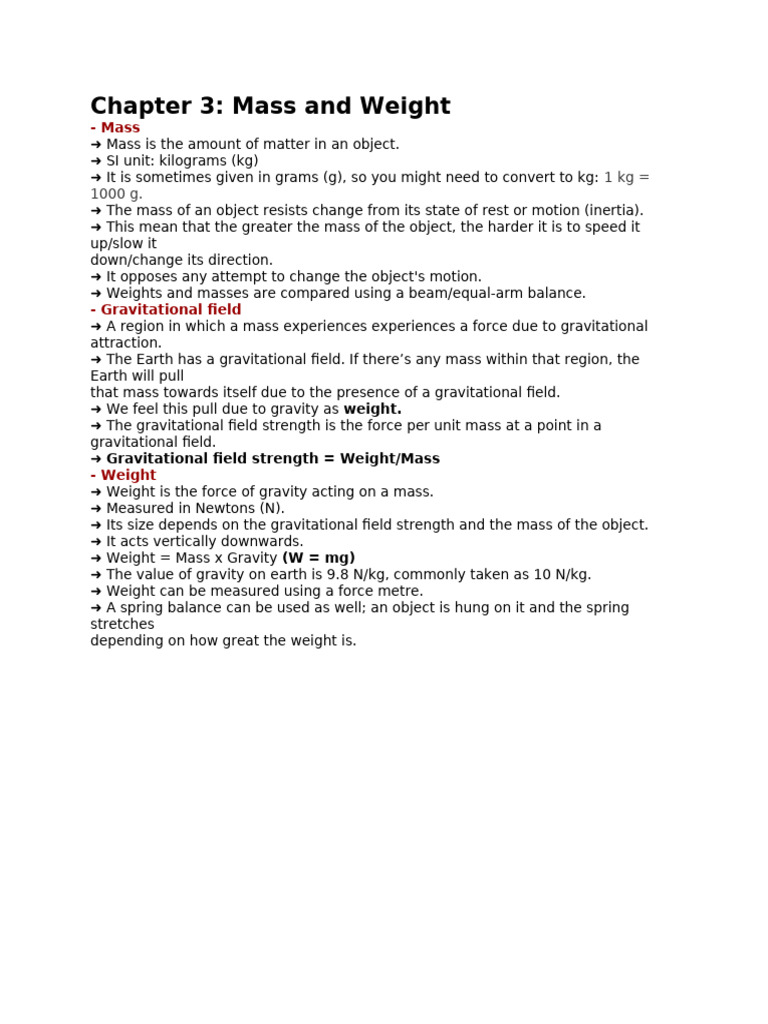 Understanding Mass and Weight Basics | PDF