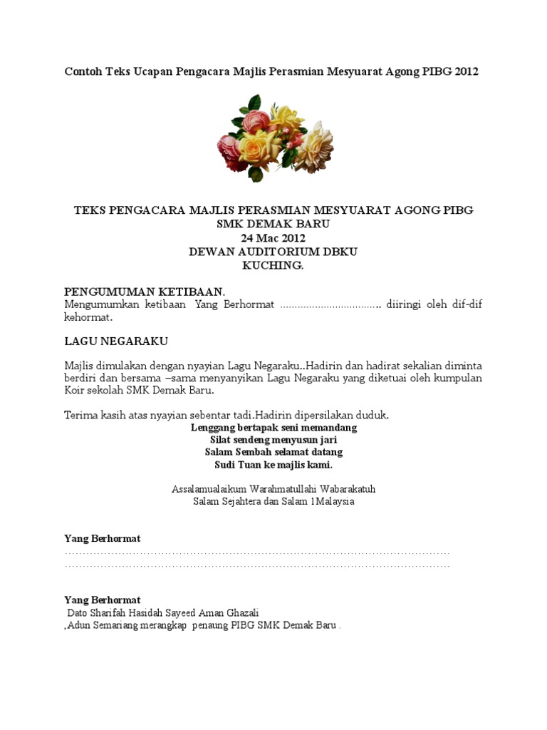 Contoh Teks Ucapan Pengacara Majlis Perasmian Mesyuarat Agong PIBG 2012 ...