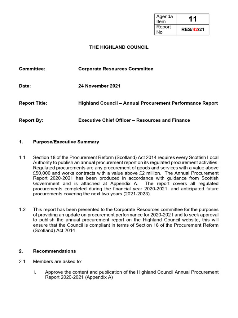 Highland Council Procurement Report 2021 | PDF | Procurement | Small ...