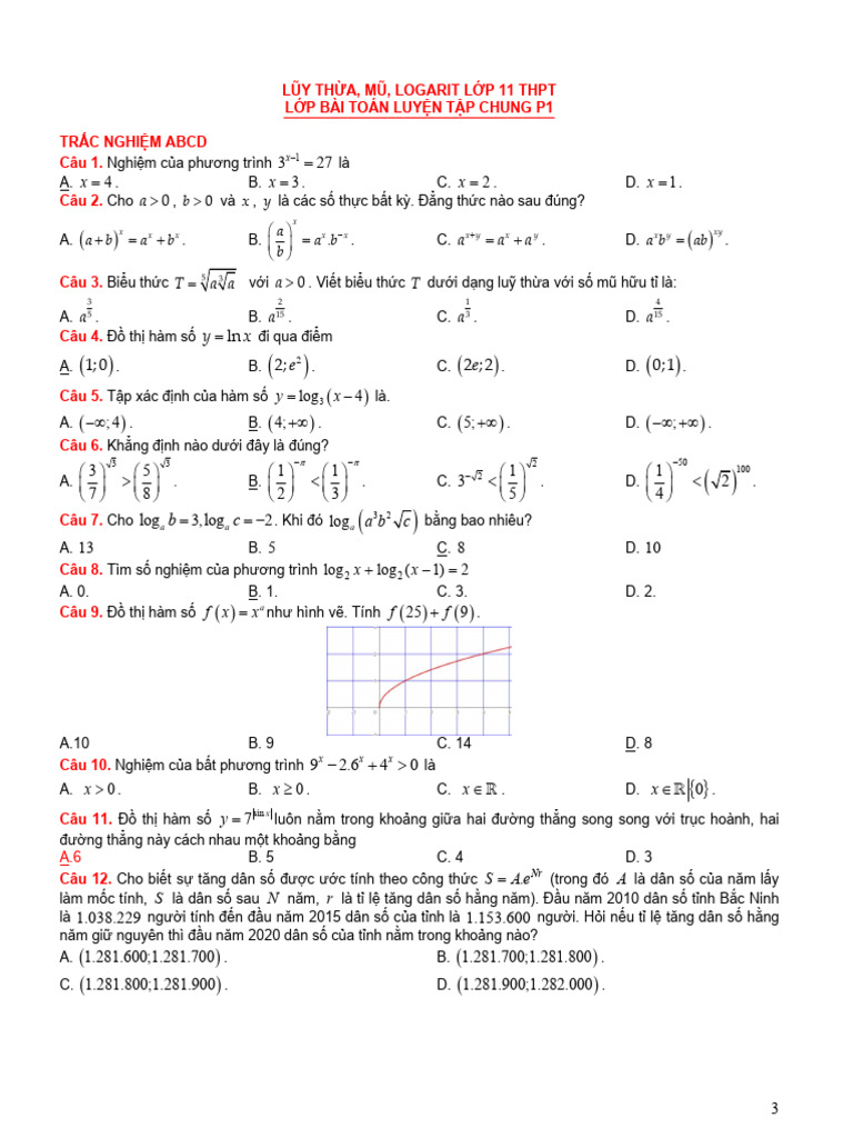 Luyen Tap Chung Toan 11 Luy Thua Mu Logarit Va Ung Dung | PDF