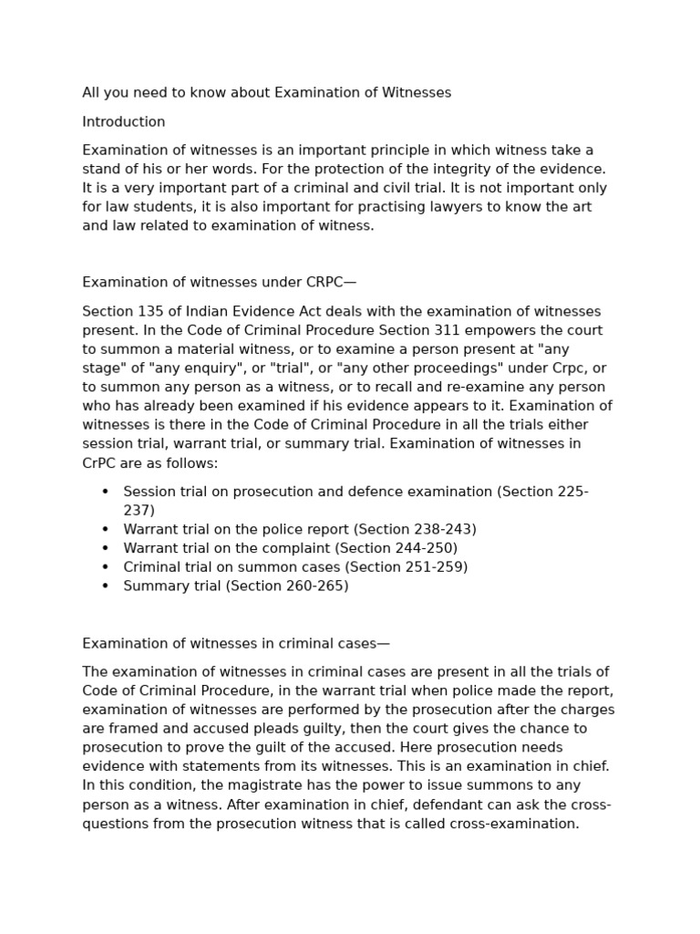 All You Need To Know About Examination of Witnesses | PDF | Evidence ...