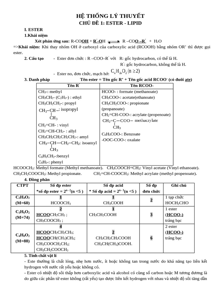 Tài Liệu Ôn Ester-Lipid | PDF