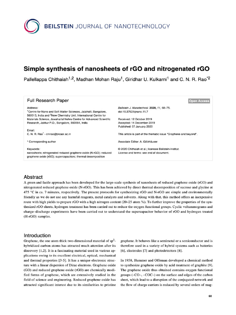Simple Synthesis of Nanosheets of RGO and Nitrogenated RGO - Anna's Archive | PDF