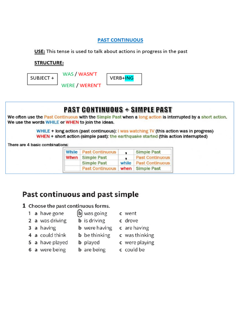 Past Continuous Tense Overview | PDF