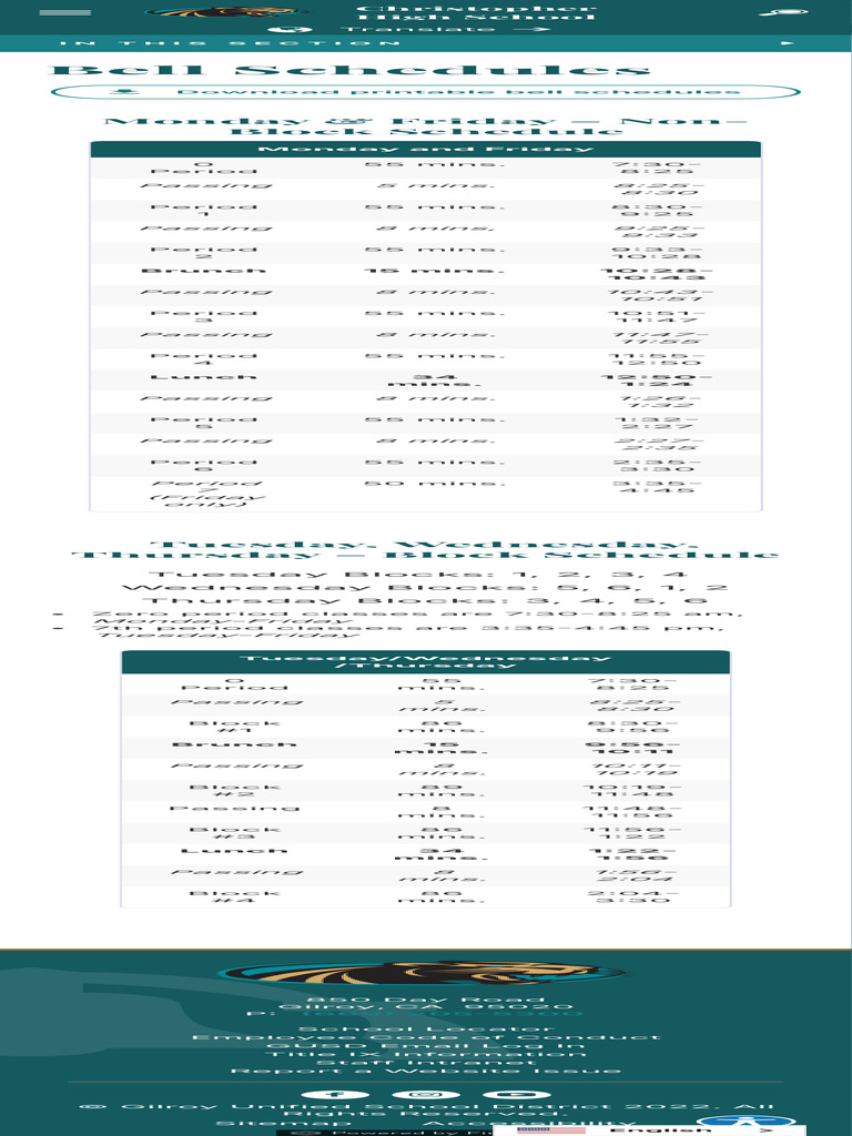 Bell Schedules - Christoper High School 2022 | PDF
