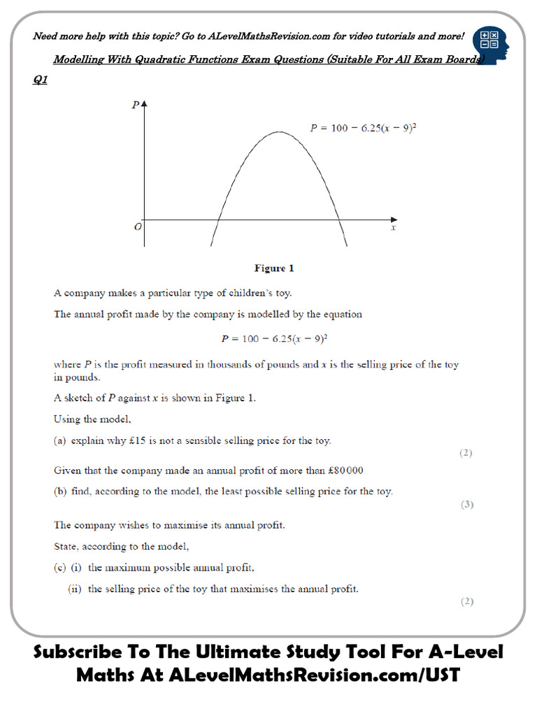 Y1 Pure Modelling With Quadratic Functions e | PDF