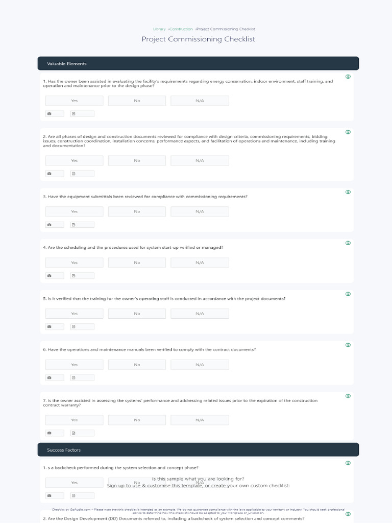 GoAudits - Project Commissioning Checklist (Sample) | PDF