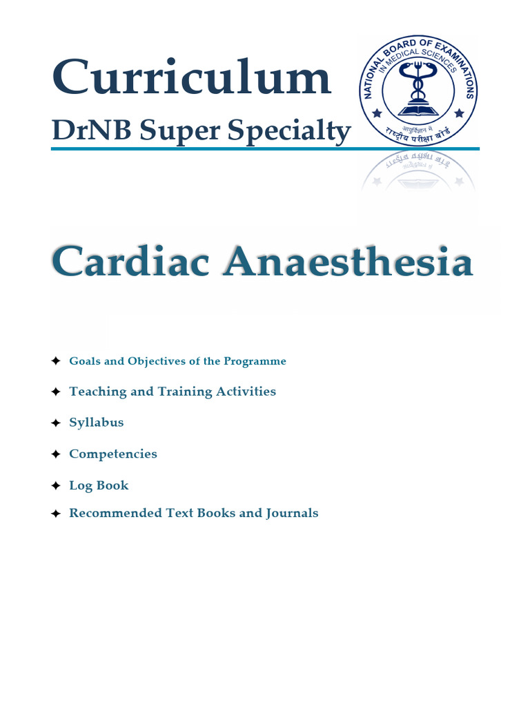 NBE Cardiac Anaesthesia Curriculum | PDF | Cardiology | Coronary Artery ...