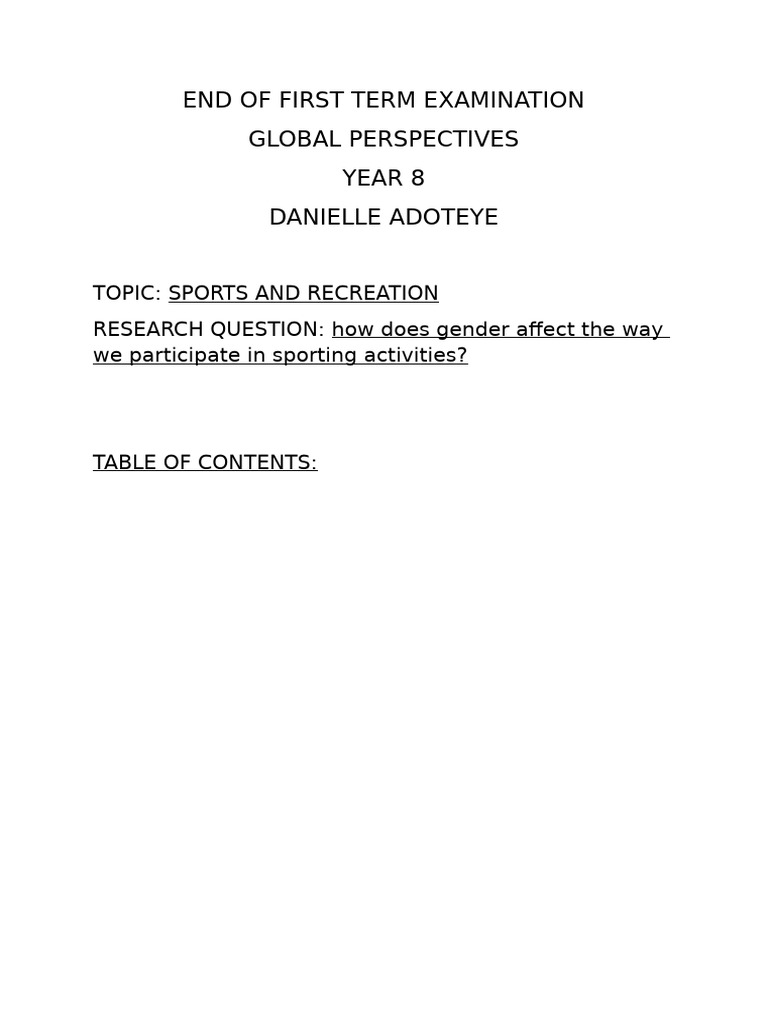 Global Perspectives Year 8 Sample Essay | PDF | Sports | Gender