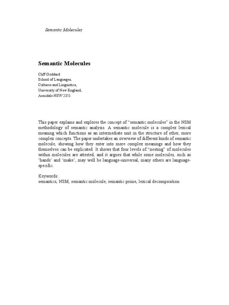 Semantic Molecules Goddard | PDF | Semantics | Lexicon