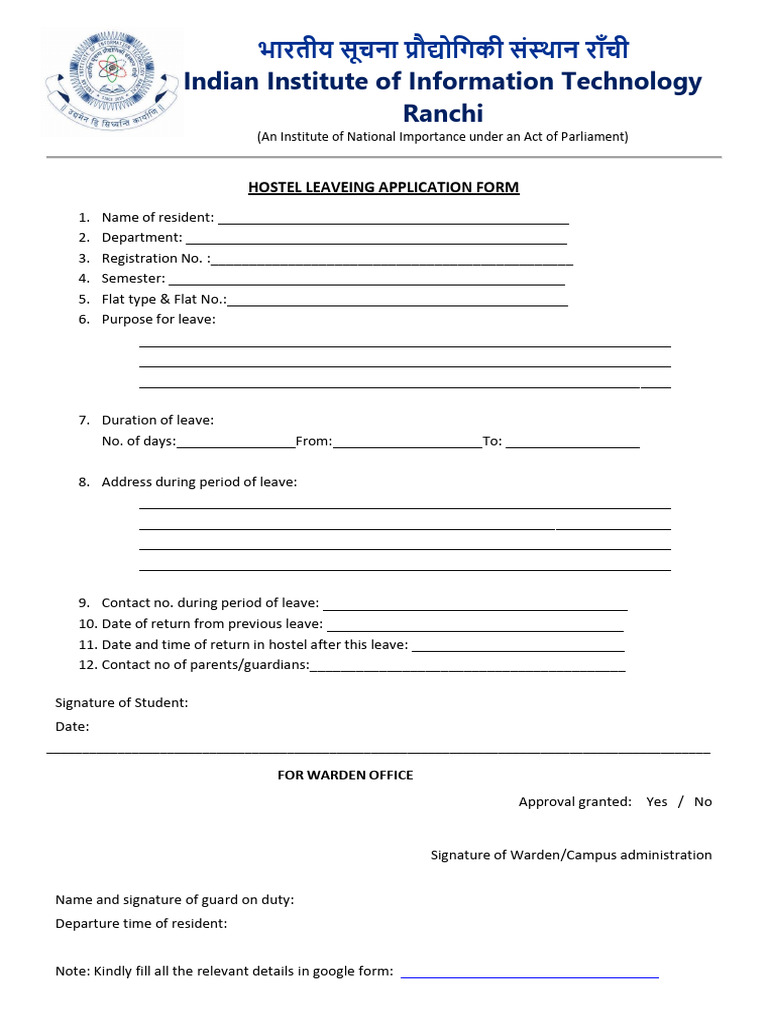 Hostel Leave Application Form | PDF
