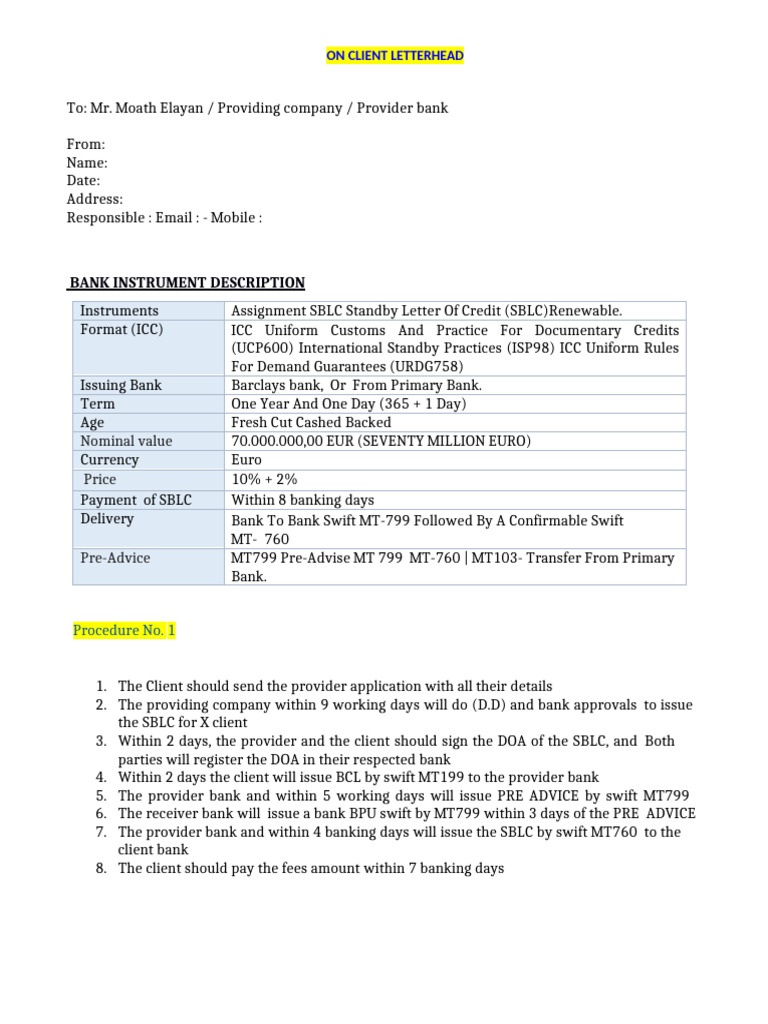 SBLC Application Updated | PDF | Letter Of Credit | Banks