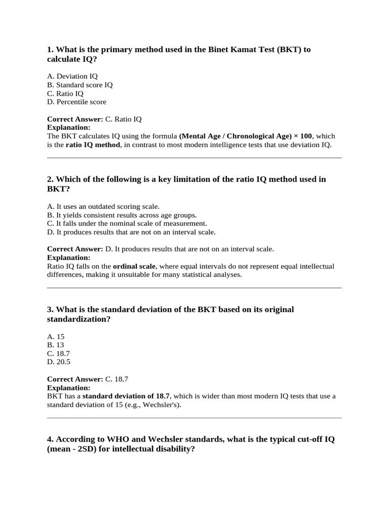 BKT Multiple Choice Questions | PDF | Intelligence Quotient | Standard ...