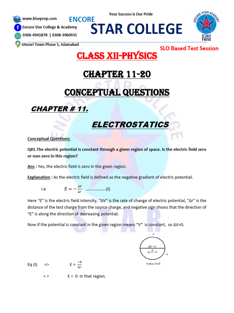 Fbise 12TH Physics Conceptual Questions Encore Star College & Academy ...