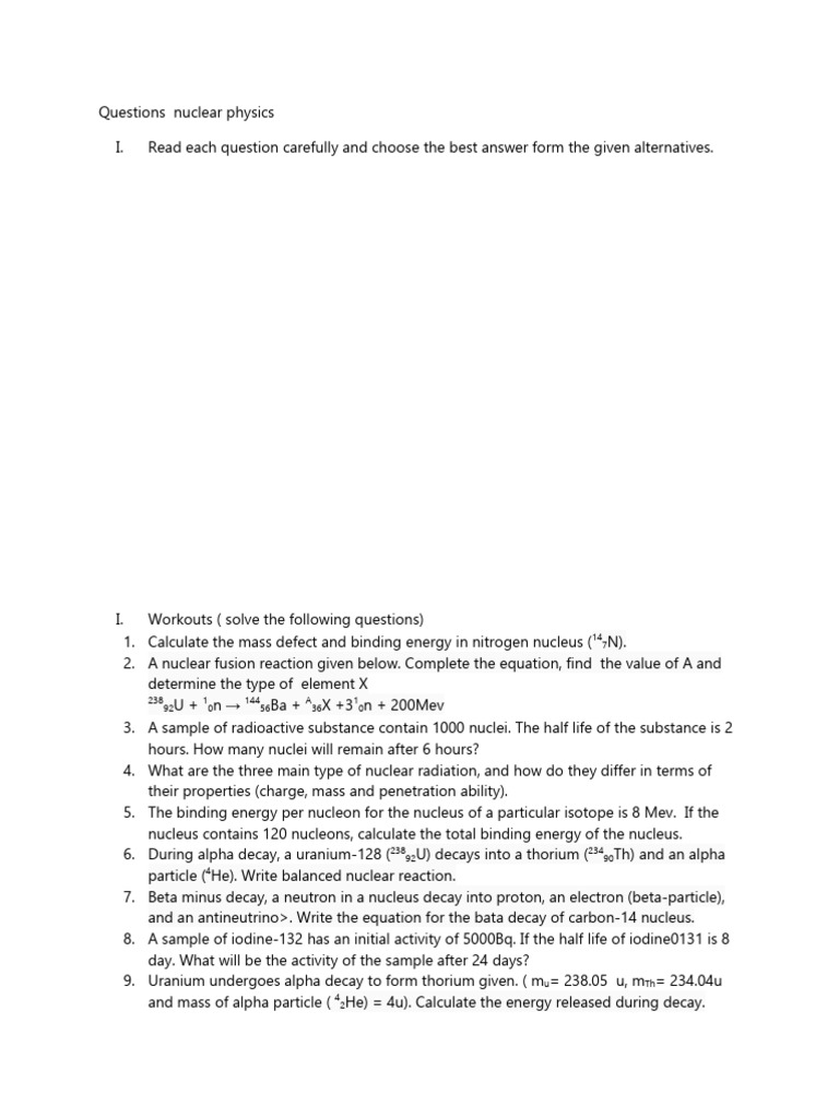 Questions Nuclear Physics | PDF | Nuclear Physics | Atomic Nucleus