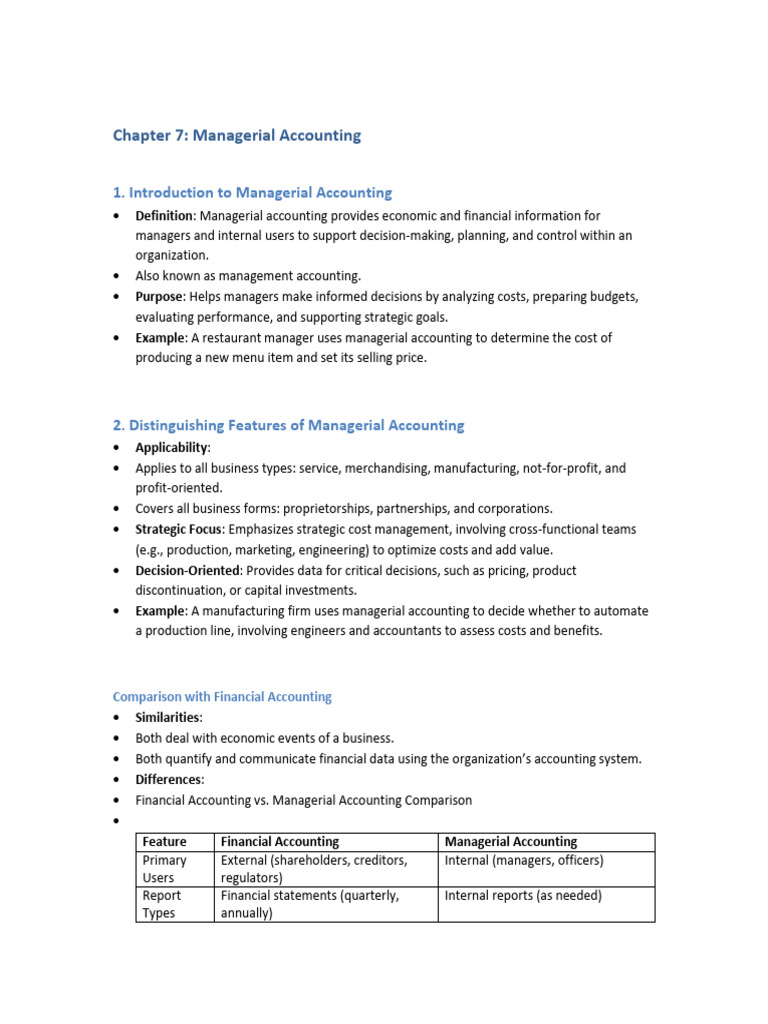 Distinguishing Managerial Accounting Features Pdf Management