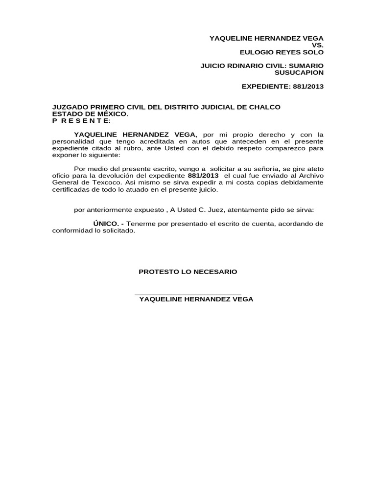 Solicitud para Devolucion de Expediente Del Archivo Judicial | PDF