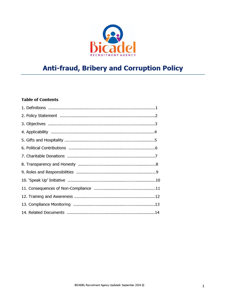 Anti-Fraud, Bribery and Corruption Policy | PDF | Corruption | Bribery