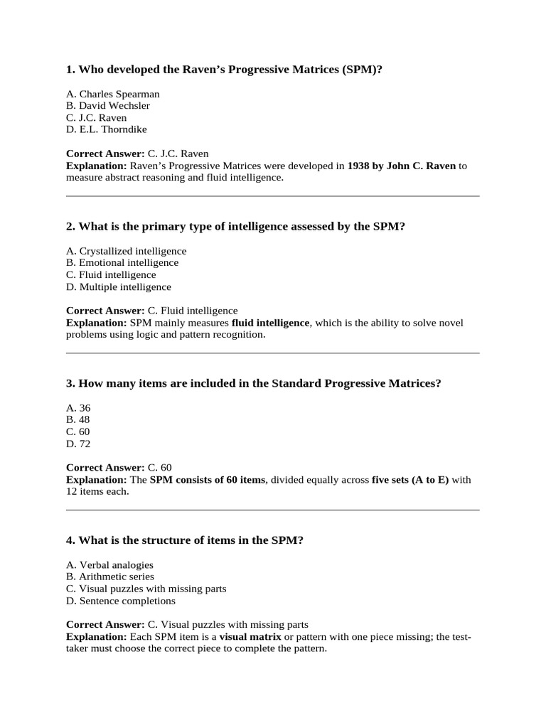 Overview of Raven's SPM Test | PDF | Intelligence | Intelligence Quotient