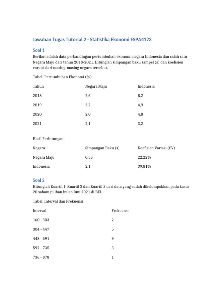 Jawaban Tugas Tutorial 2 Statistika | PDF