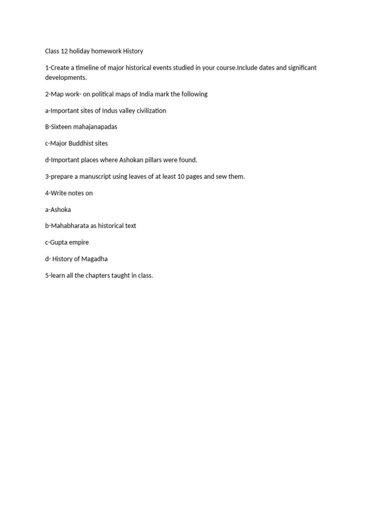 Class 12 History Holiday Homework Guide | PDF