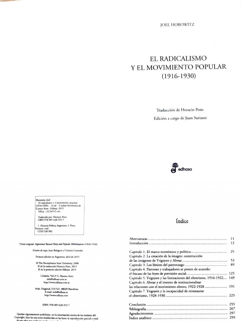 Radicalismo y movimiento popular en Argentina | PDF | Inmigración ...