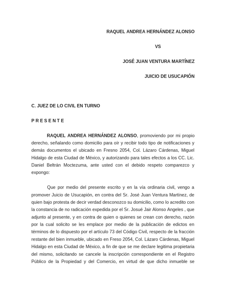 Demanda Usucapión | PDF | Posesión adversa | Propiedad