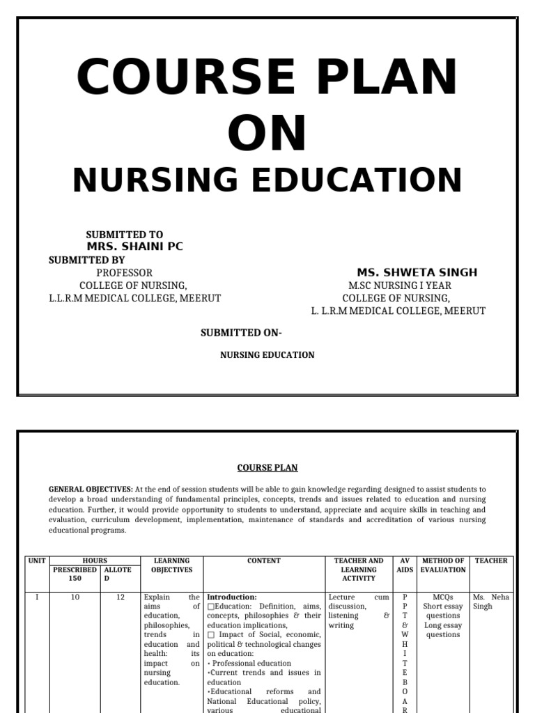 Nursing Education Course Plan | PDF | Educational Assessment | Evaluation