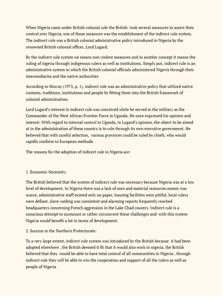 Reasons for Indirect Rule in Nigeria | PDF