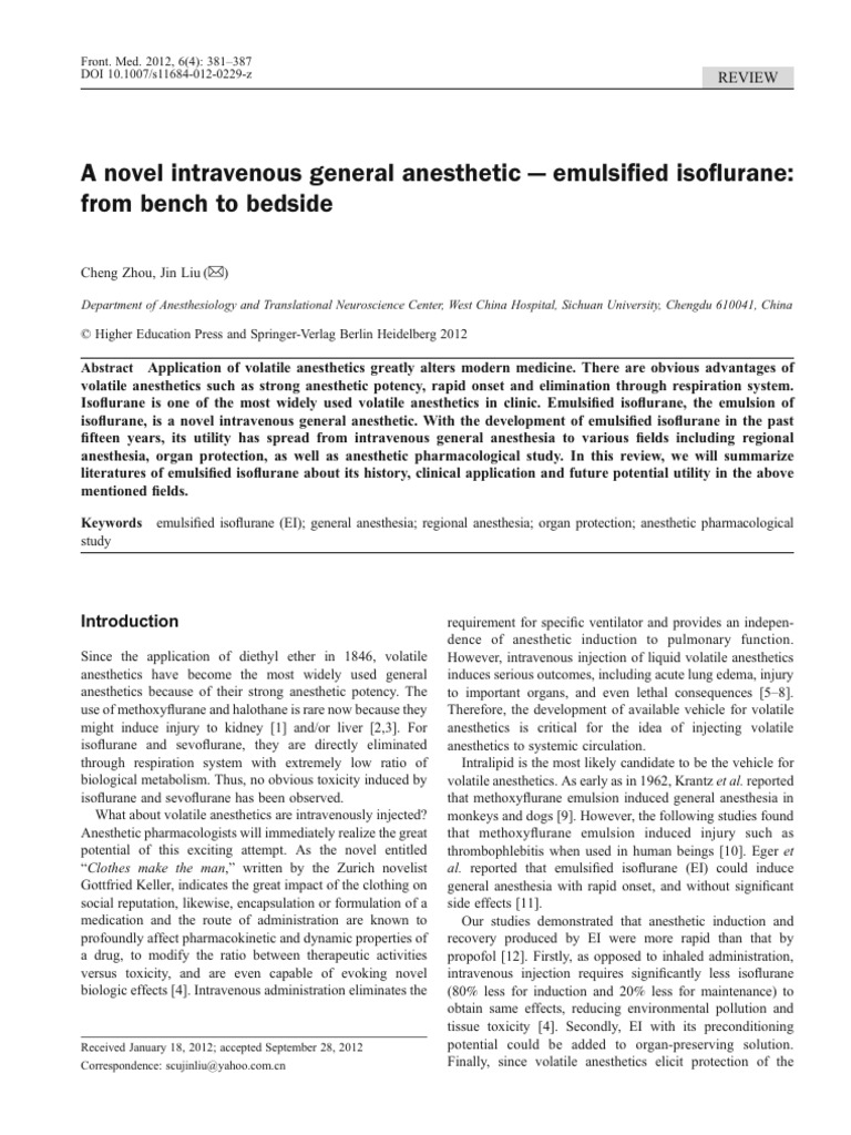 Emulsified Isoflurane Bench To Bedside | PDF | Anesthesia | Medical ...