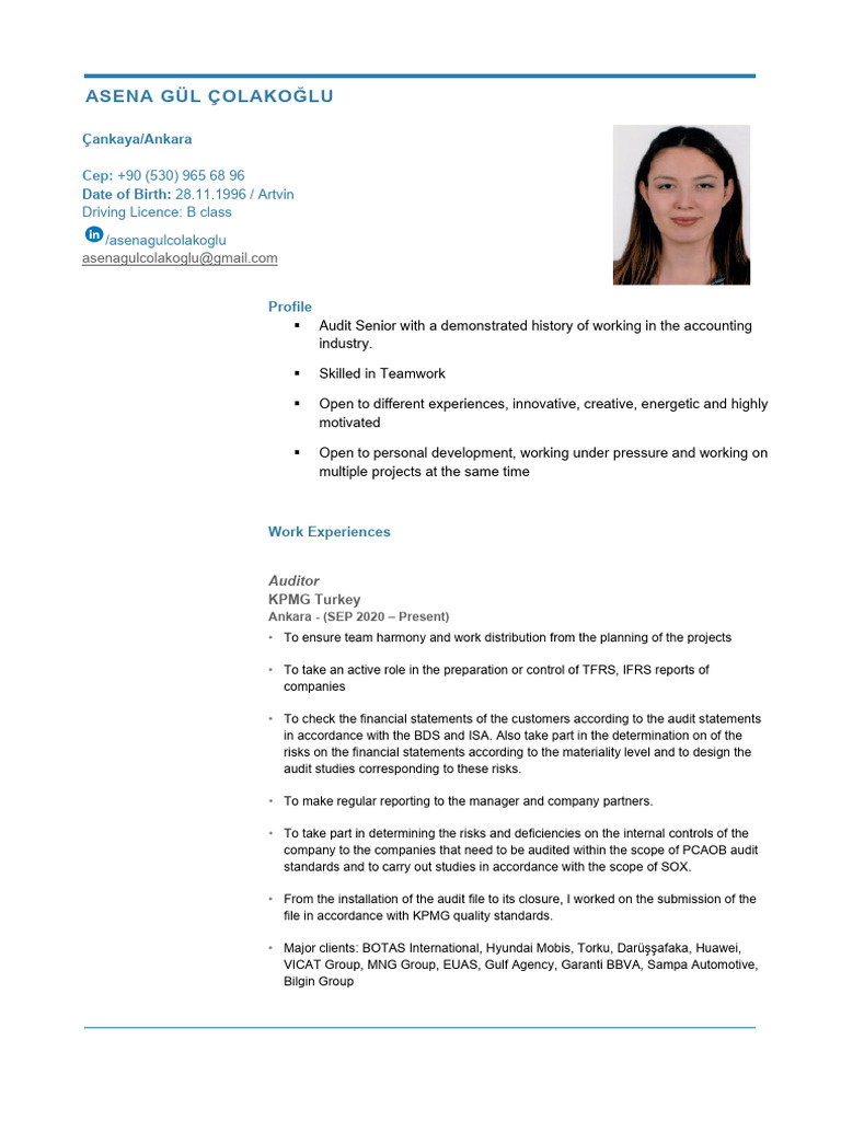 Asena Gul Colakoglu CV - Eng | PDF | Audit | Financial Services