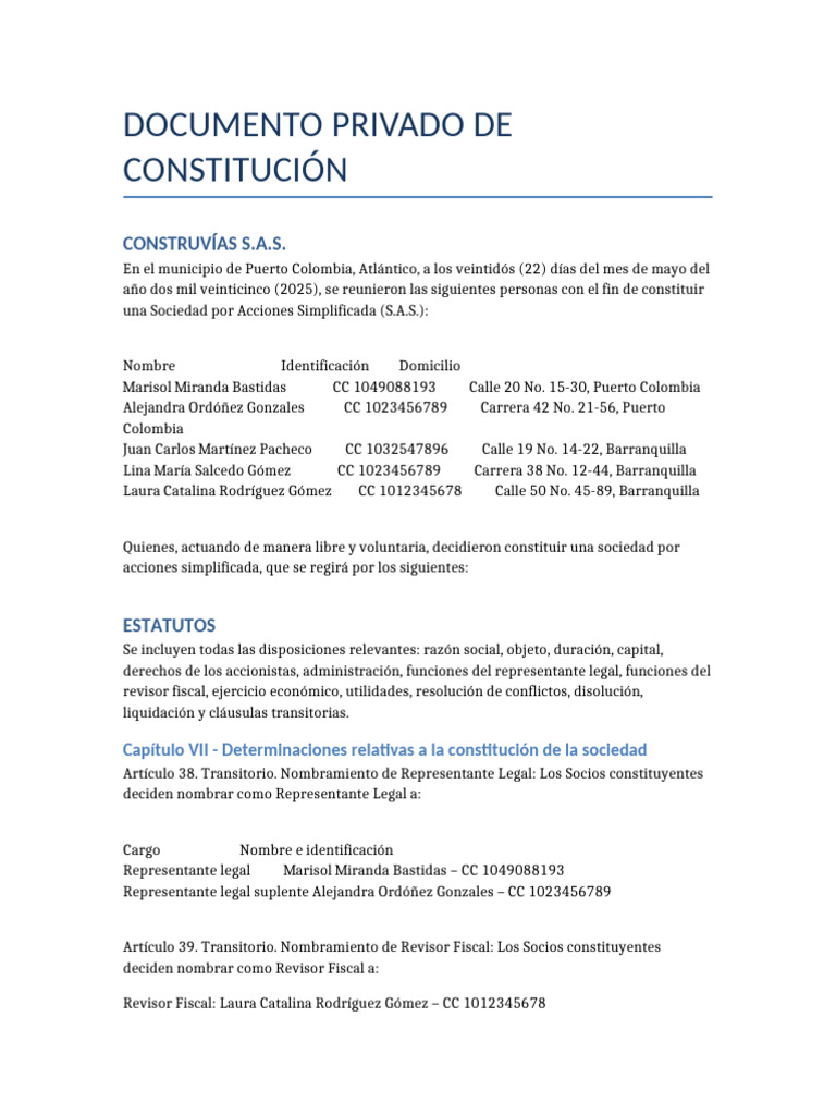 Acta Completa Constitucion Construvias Sas | PDF | Sociedad de responsabilidad limitada | Colombia