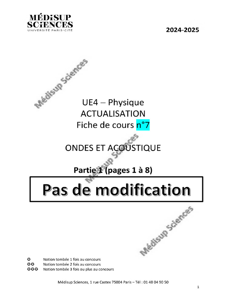 Actualisation Fiche 07 - Ondes - Acoustique (1 Sur 2) | PDF