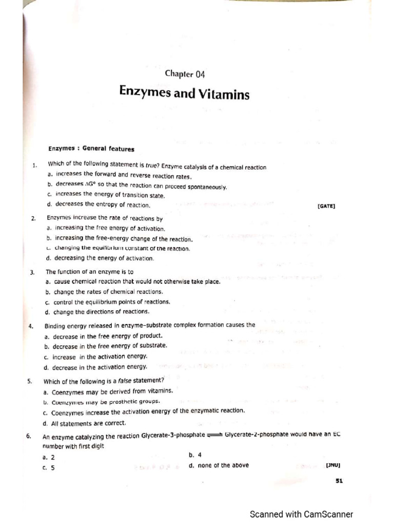 Enzymes and Vitamins Questions For CSIR Net | PDF