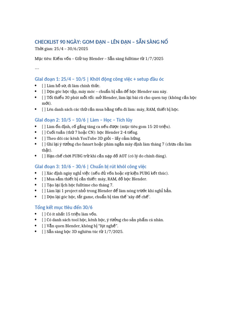 Checklist 90 Ngay Di Lam Hoc Blender | PDF