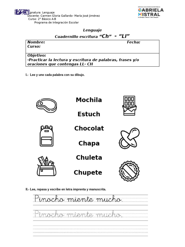 Practico Escritura Letras LL- CH | PDF