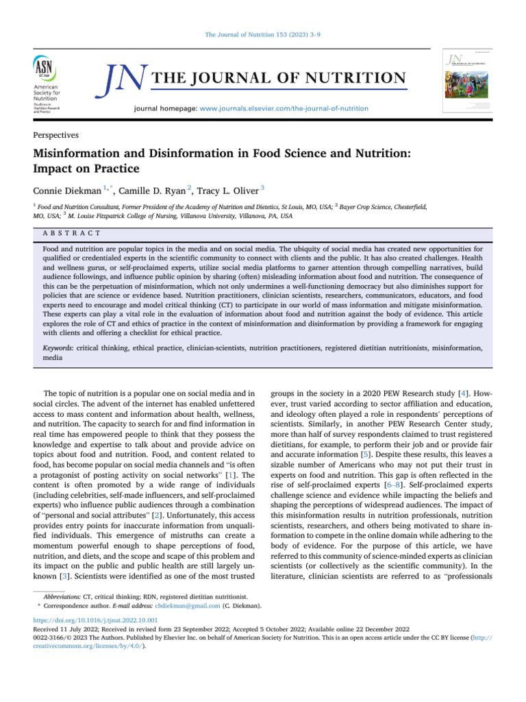 Misinformation in Food Science and Nutrition | PDF | Dietitian | Expert