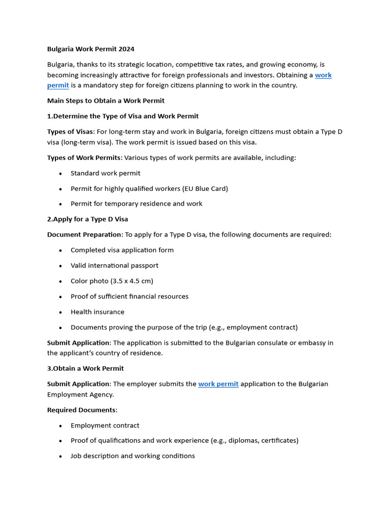 Bulgaria Work Permit Details | PDF | Cost Of Living | Travel Visa