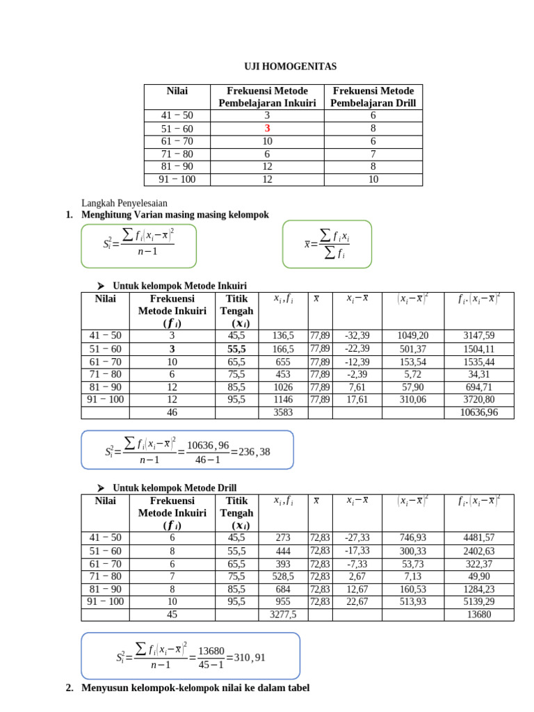 Uji Homogenitas Sampel Metode Pembelajaran | PDF