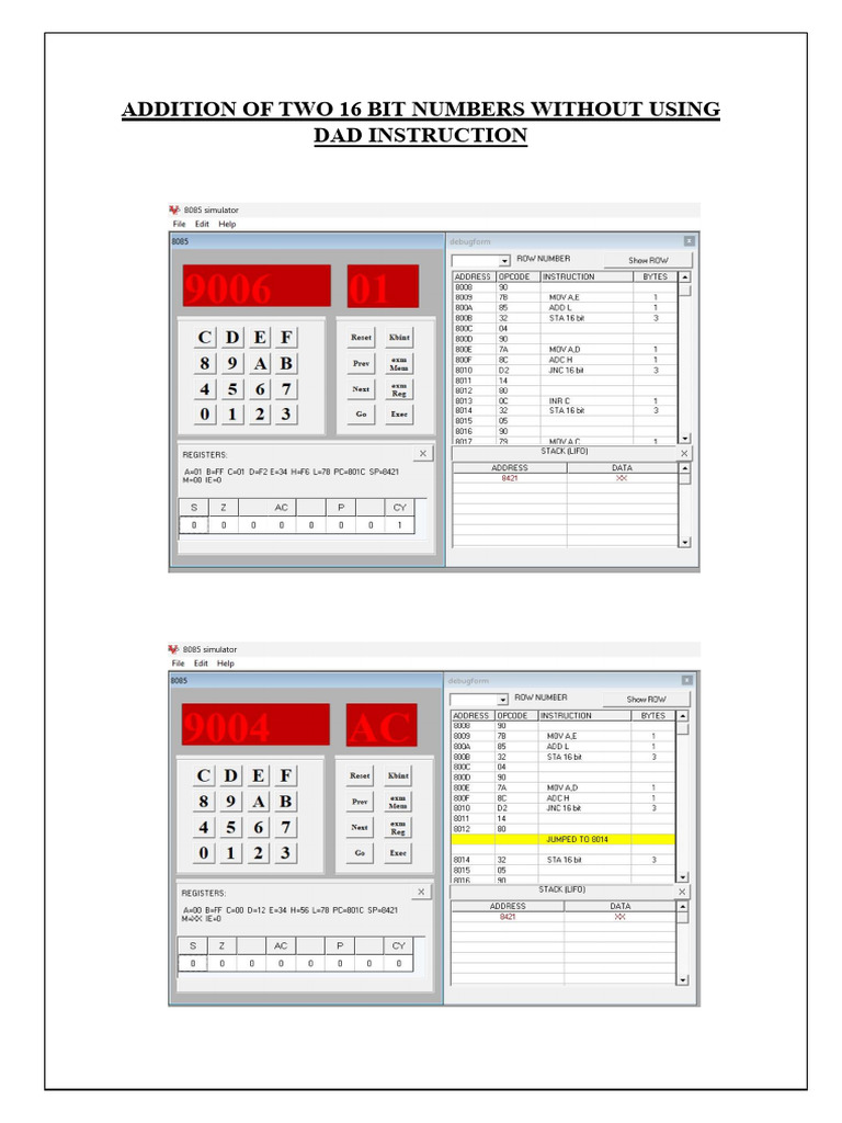 16 Bit Addition of Two Numbers Without Using Dad | PDF