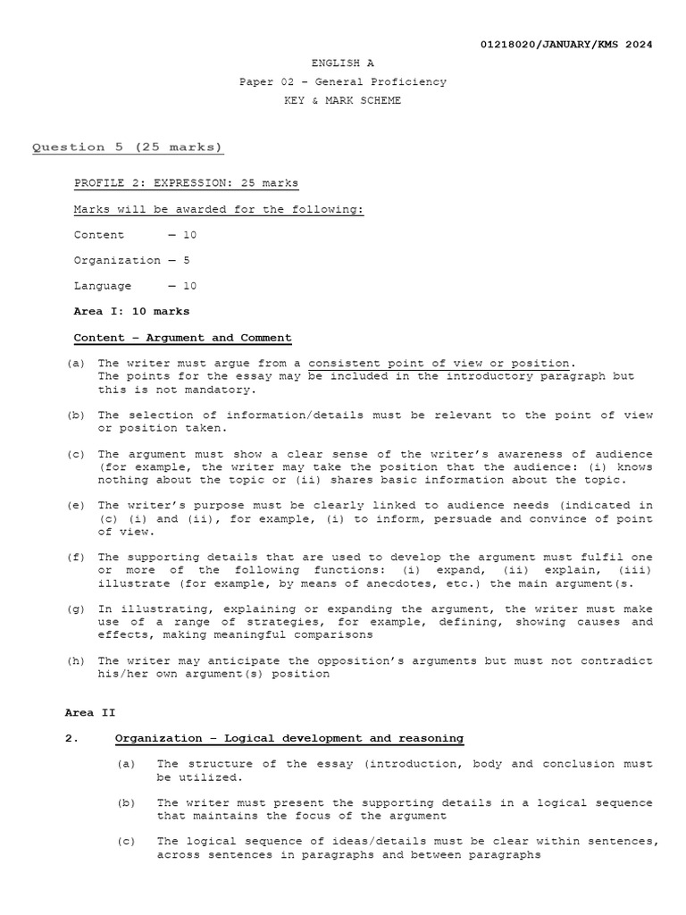 CXC English A Marking Scheme 2024 | PDF | Sentence (Linguistics ...