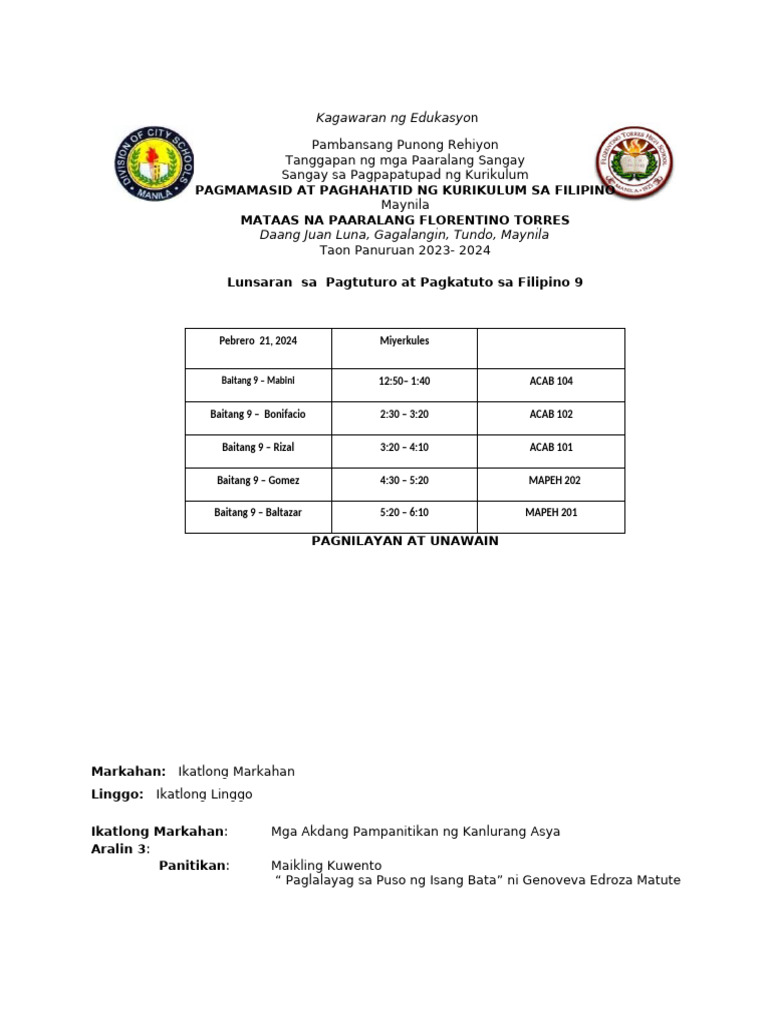 Banghay Aralin Pagnilayan Tuklasin | PDF
