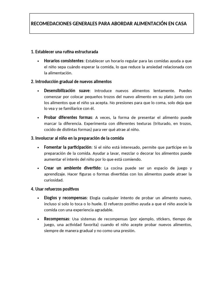 Recomendaciones para Padres Alimentacion | PDF | Alimentos | Sicología