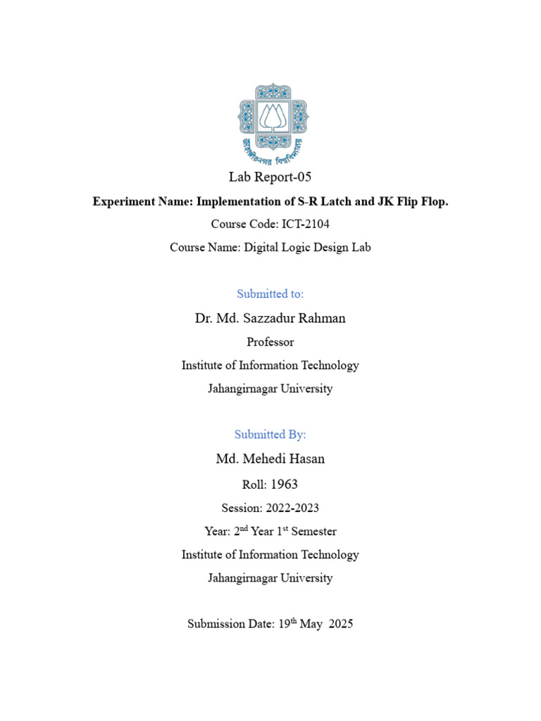 DLD Lab COVER1 | PDF | Computer Data | Computer Memory