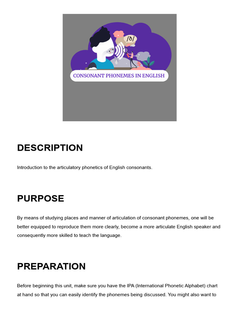 Consonant Phonemes in English | PDF | Consonant | Phonetics