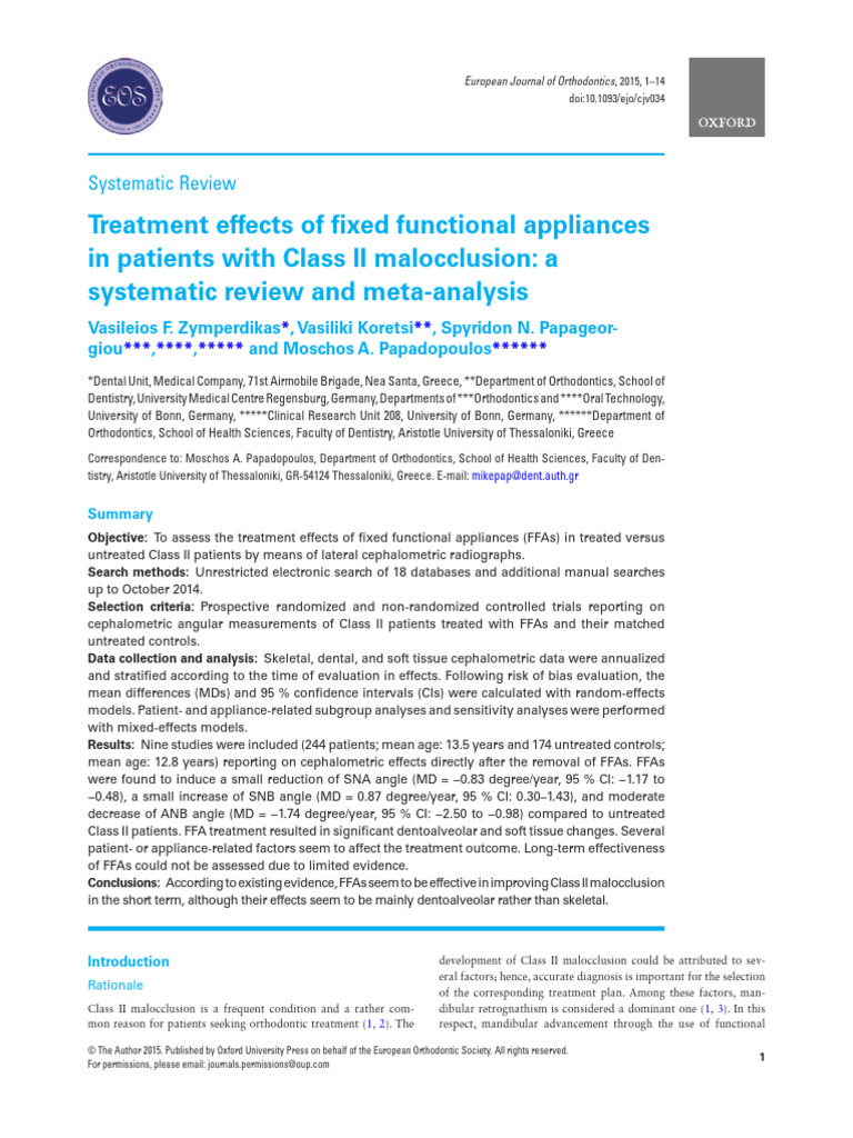 Treatment Effects of Fixed Functional Appliances in Patients With Class II Malocclusio A ...
